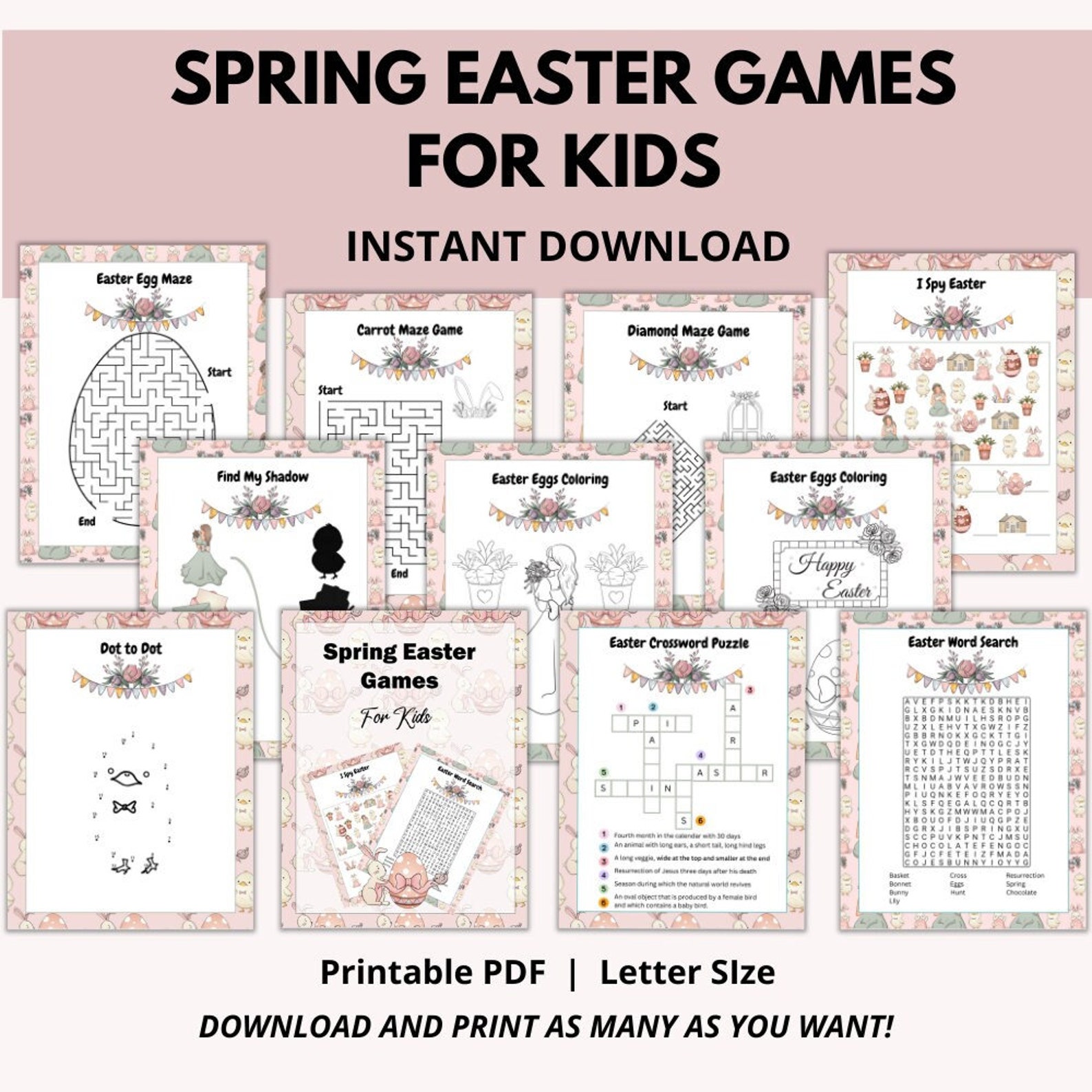 Spring Easter Games for Kids | Printable Easter Games | Easter Word ...