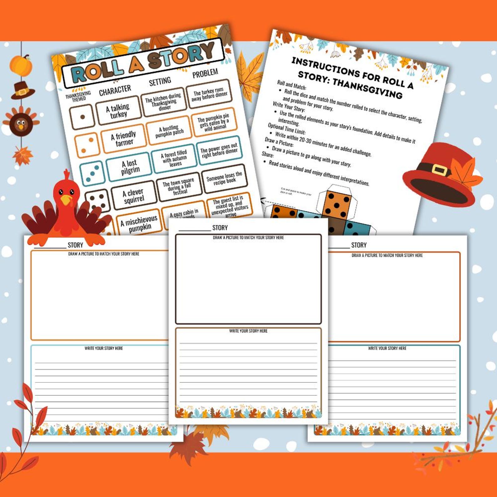 Roll a Story Thanksgiving Game | Printable Story Dice Game ...