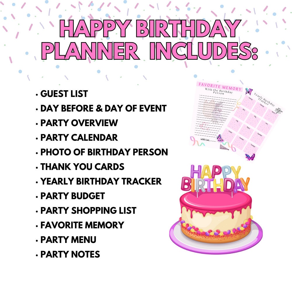 Happy Birthday Planner | Printable Birthday Party Planner | Birthday Party Budget | Birthday ...
