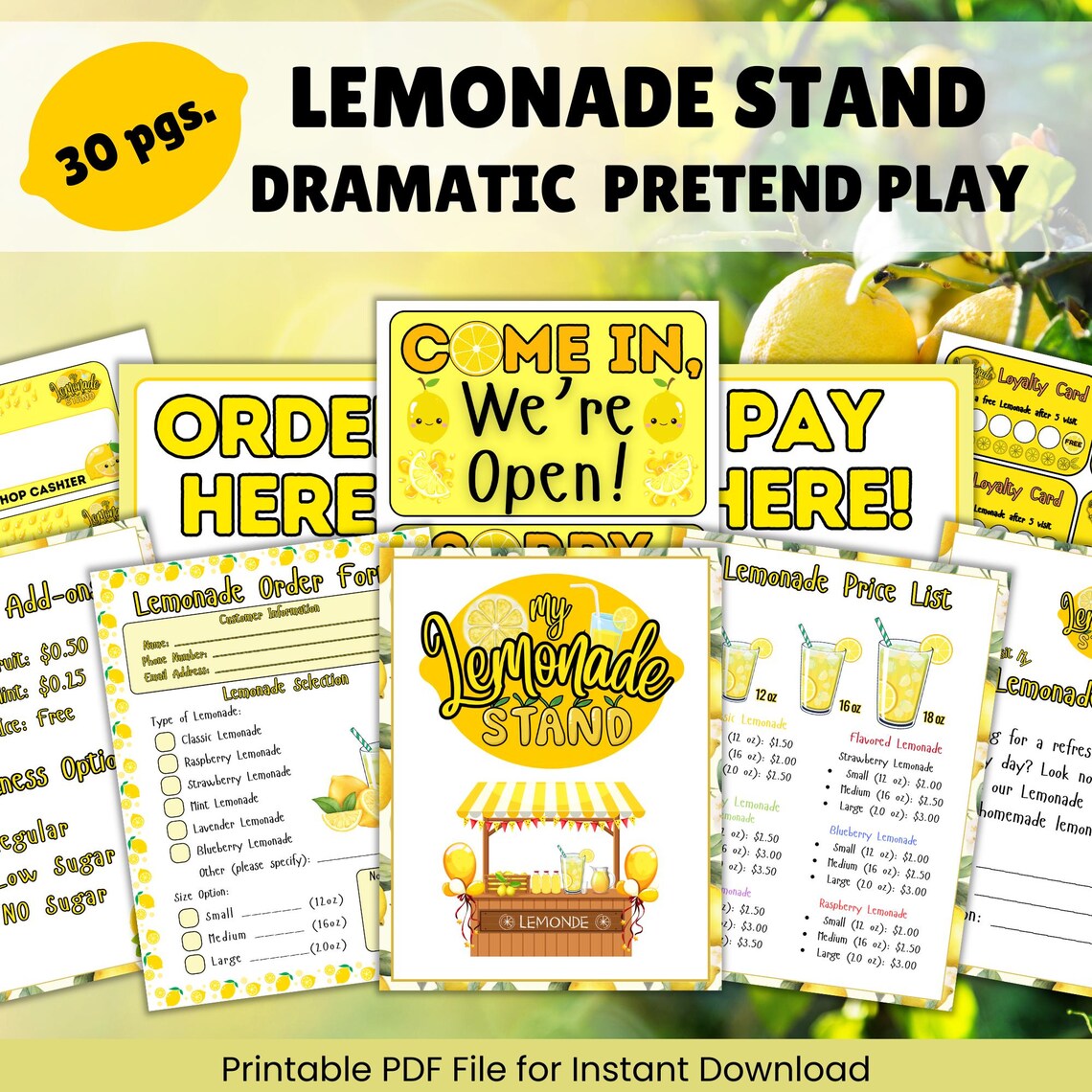 Lemonade Stand, Dramatic Pretend Play, Lemonade Stand Kit Printable ...