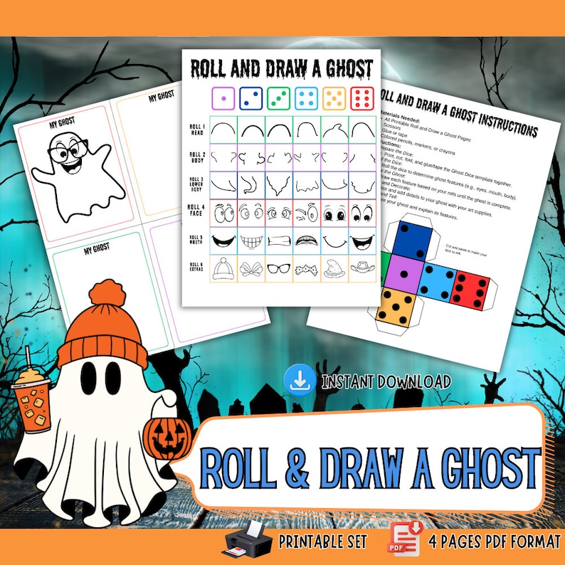 Halloween Roll and Draw a Ghost | Printable Roll a Dice Game ...