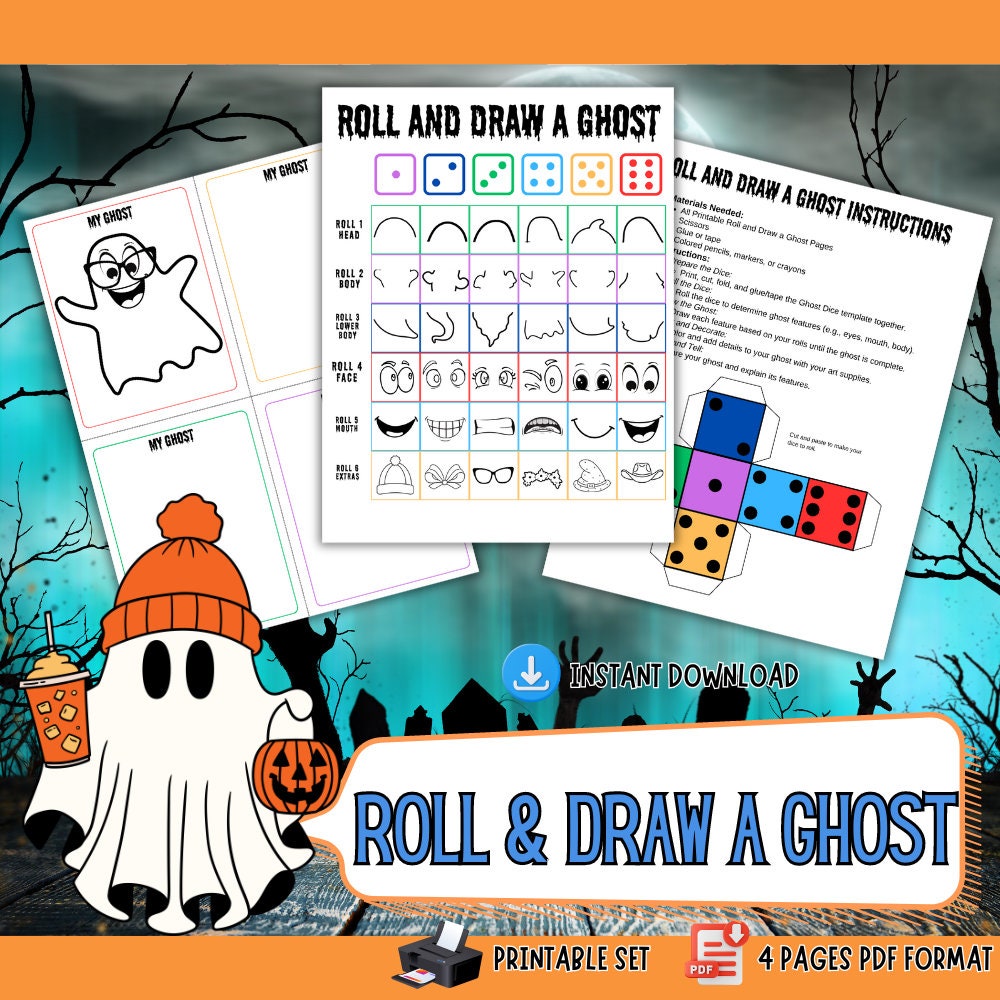 Halloween Roll and Draw a Ghost | Printable Roll a Dice Game ...