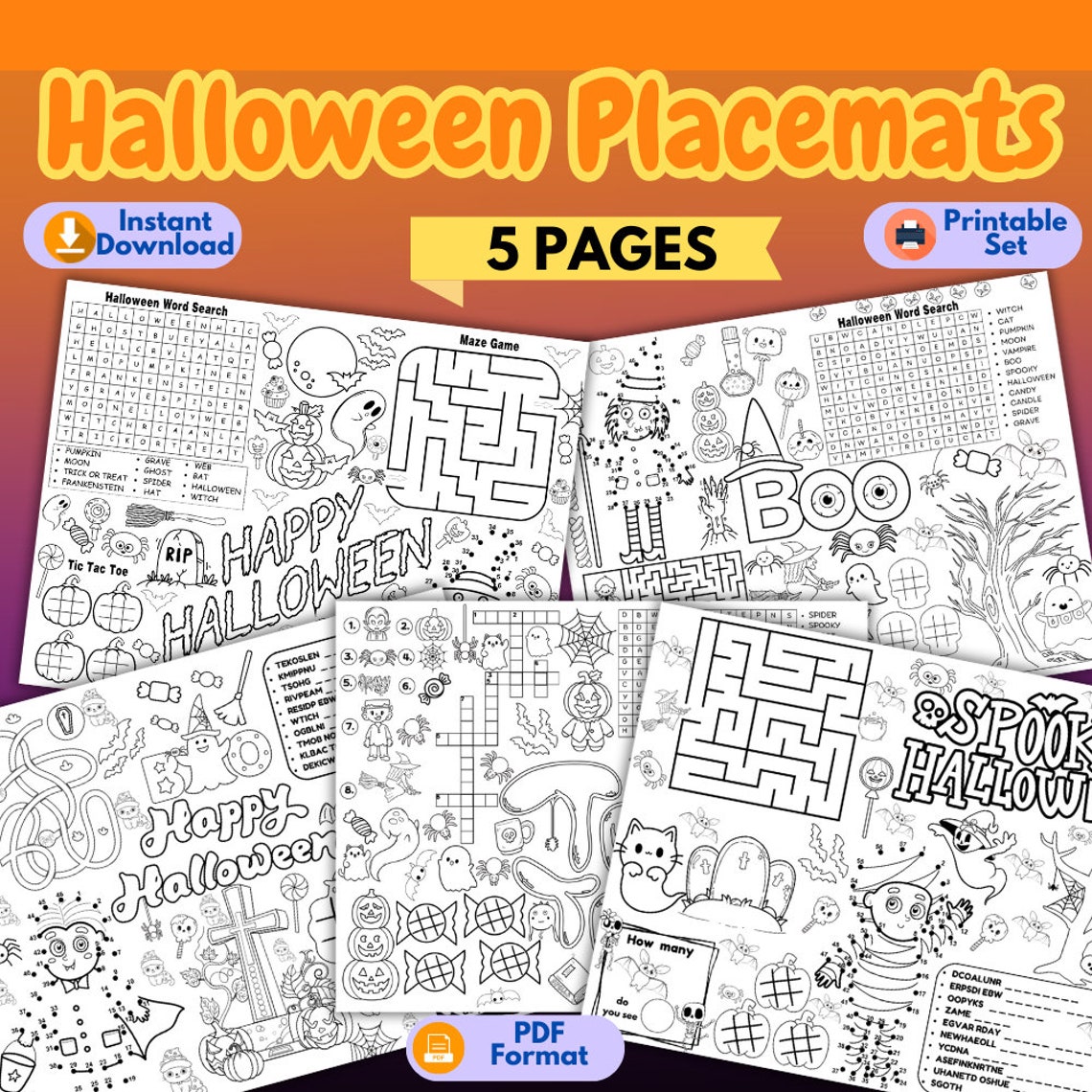 Halloween Placemats Activities | Printable Halloween Placemats for Kids ...