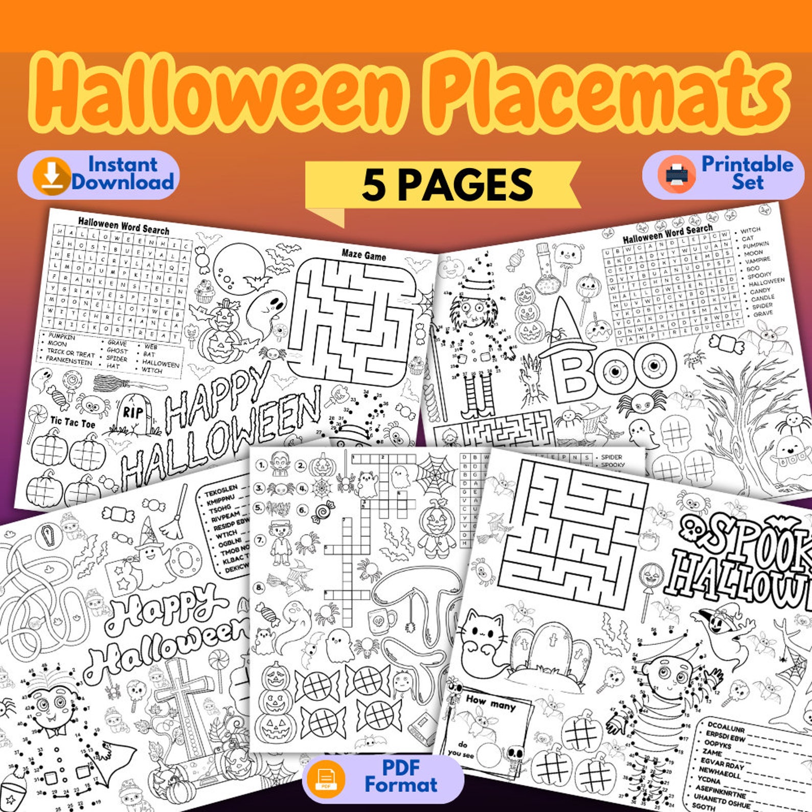 Halloween Placemats Activities | Printable Halloween Placemats for Kids ...