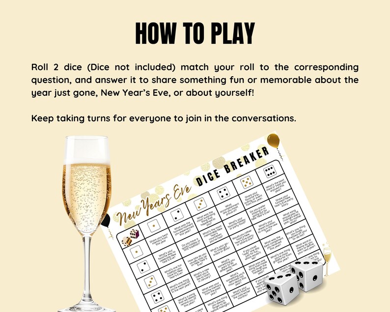 New Years Eve Dice Breaker Game, Roll the Dice Game, New Years Eve ...