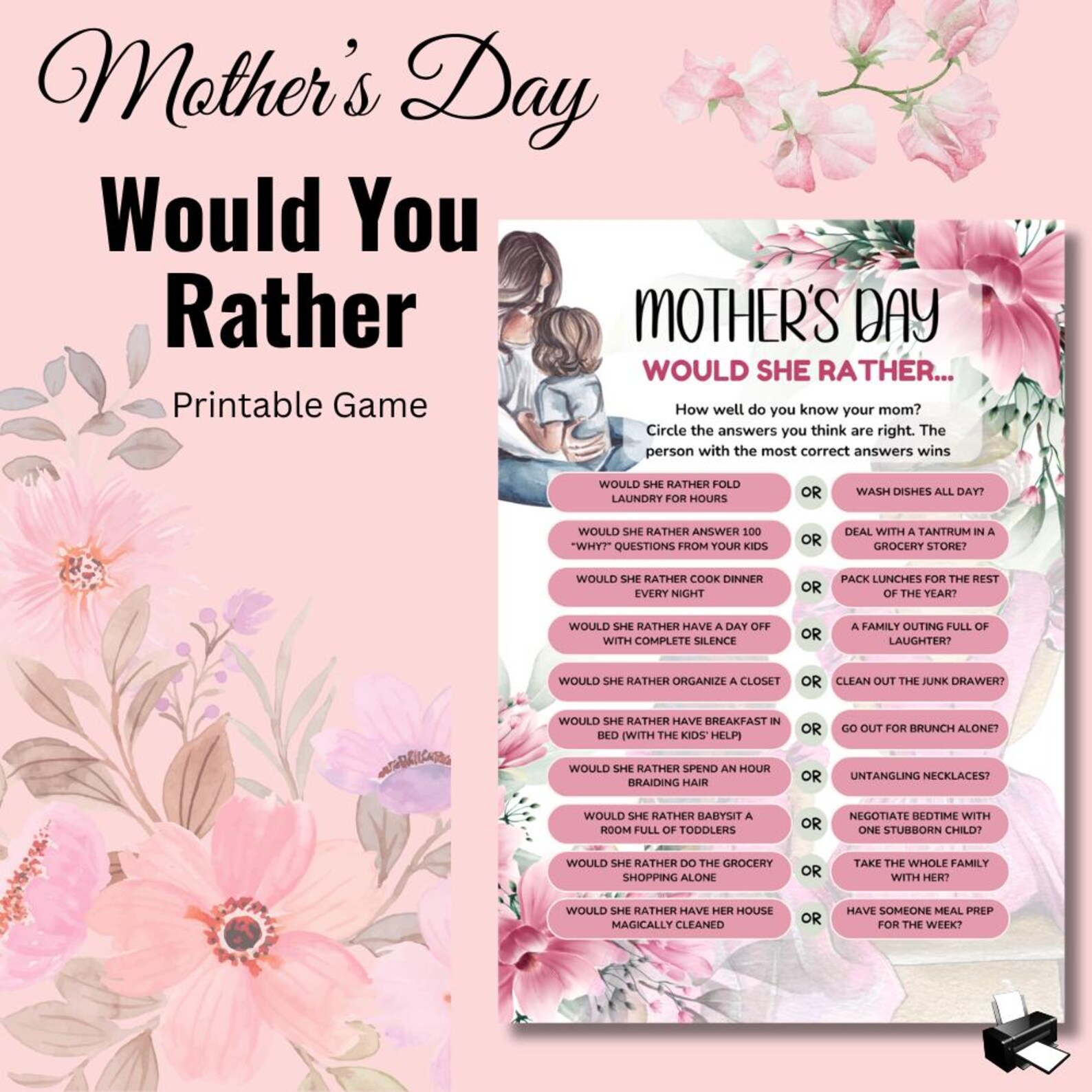 Mother's Day Would You Rather Game, Would You Rather Questions, Mother ...