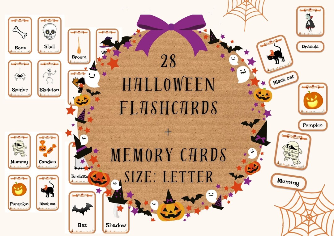 Halloween Vocabulary Flashcards Memory Game Cards Page - Etsy