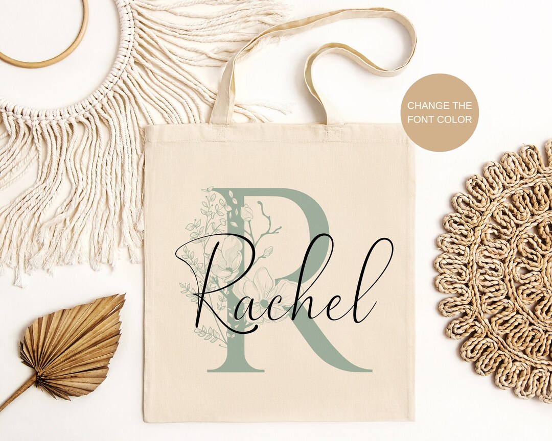 Custom Monogram Tote Bag Personalized Name Initial Bag Bridesmaid Gift ...