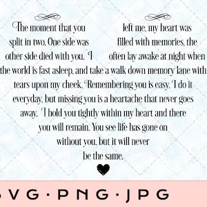 The Moment That You Left Me Heart SVG, Jpg, Png, Poem- in Loving Memory ...