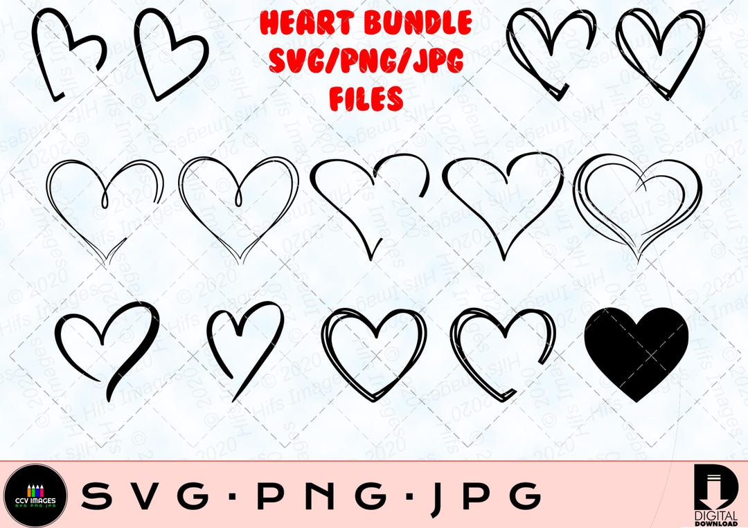 Doodle Heart SVG Bundle: Hand-drawn Sketch, Valentine's Day (digital ...