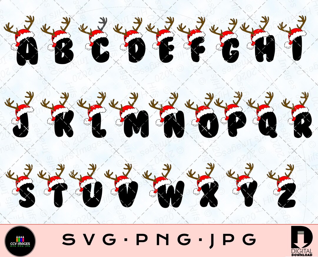 Christmas Alphabet SVG Bundle: Reindeer Santa Hat Font (digital ...