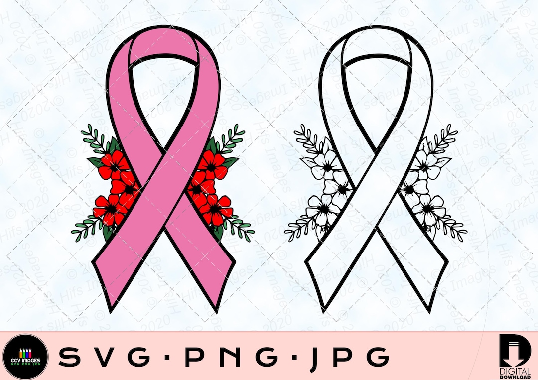 Breast Cancer Ribbon With Flowers SVG - Awareness Design (digital ...