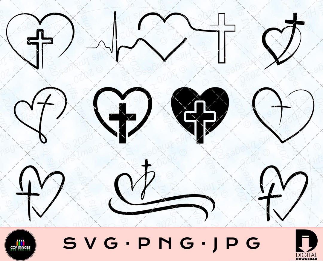 Heart & Cross SVG Bundle: Religious Designs (digital Download) - Etsy