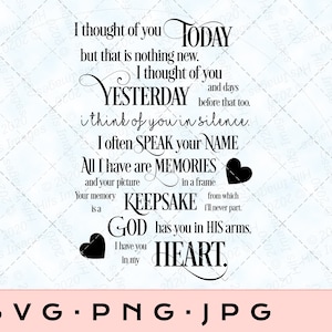 I Thought of You Today Poem, Memorial Svg - Etsy
