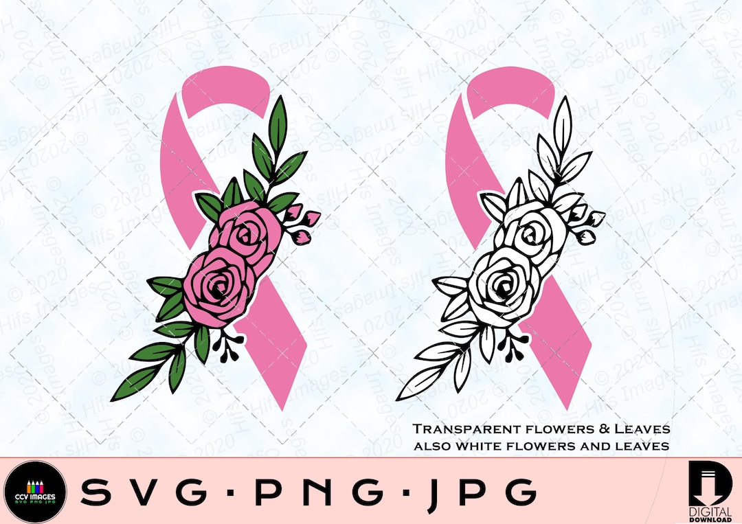 Breast Cancer Ribbon Floral SVG: Awareness Flowers (digital Download ...