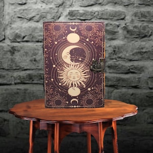 Sun & Moon Vintage Leather Journal • Wiccan Decor, Spell Book of ...