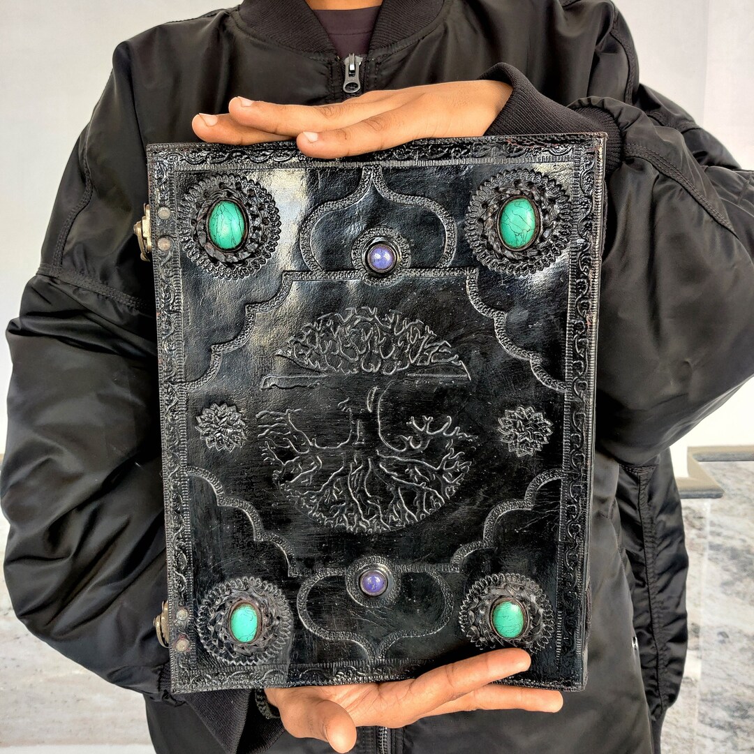 Large Journal Tree of Life 6 Stone Vintage Black Leather Journal ...