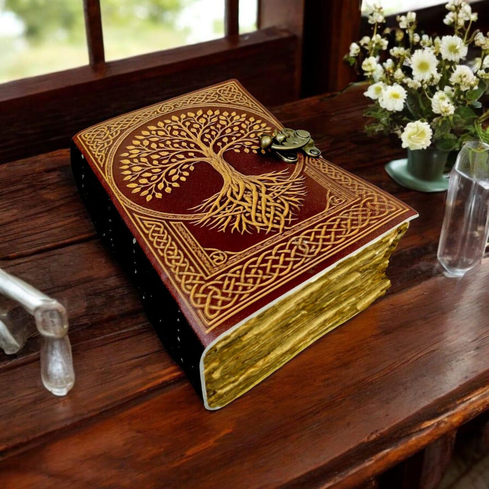 Tree of Life Leather 400 Pages Fat Vintage Journal: Handmade Grimoire ...