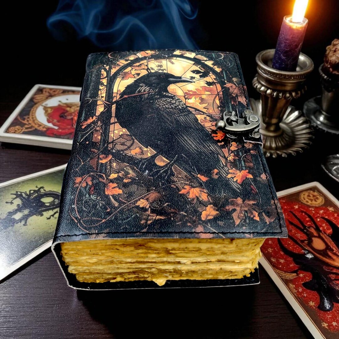 Handmade Raven Leather Grimoire: Gothic Spell Book With Lock - Etsy