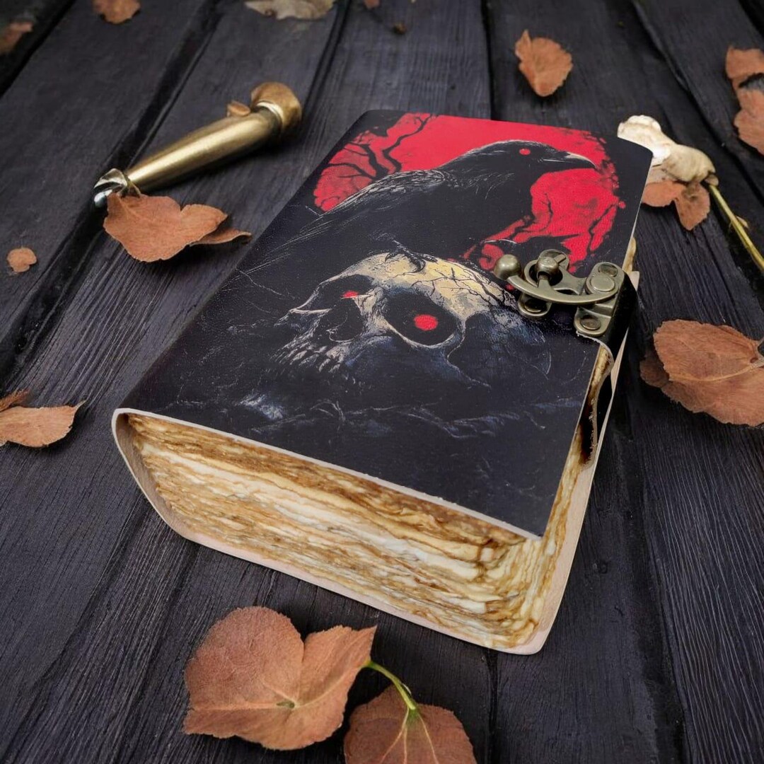 Raven Skull Handmade Witchy Leather Journal Vintage Notebook for ...