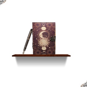 Sun & Moon Vintage Leather Journal • Wiccan Decor, Spell Book of ...