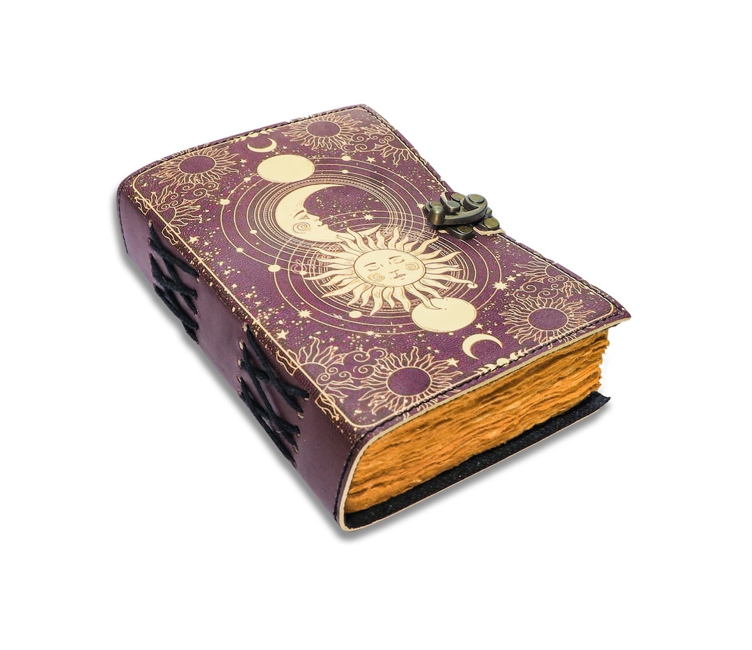 Sun & Moon Vintage Leather Journal • Wiccan Decor, Spell Book of ...
