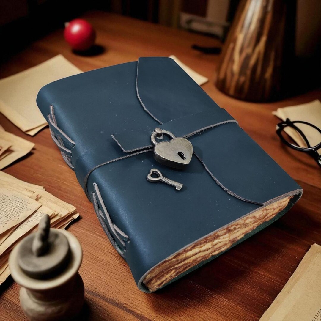 Leather Spell Book of Shadows: Heart Lock Journal, Vintage Grimoire - Etsy