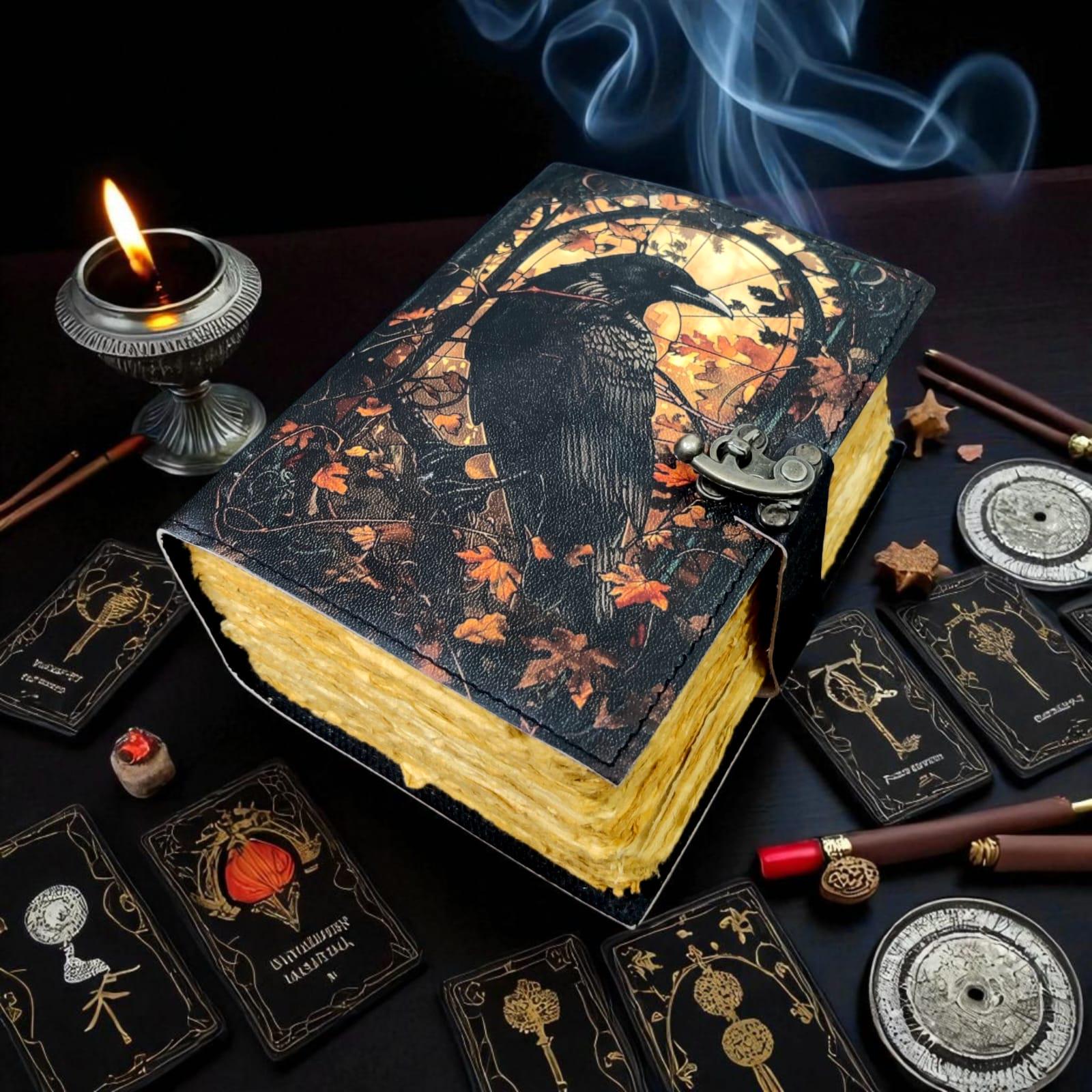 Handmade Raven Leather Grimoire: Gothic Spell Book With Lock - Etsy
