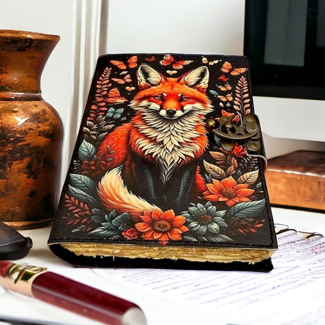Handcrafted Fox Leather Journal: Rustic Spell Book of Shadows Grimoire ...