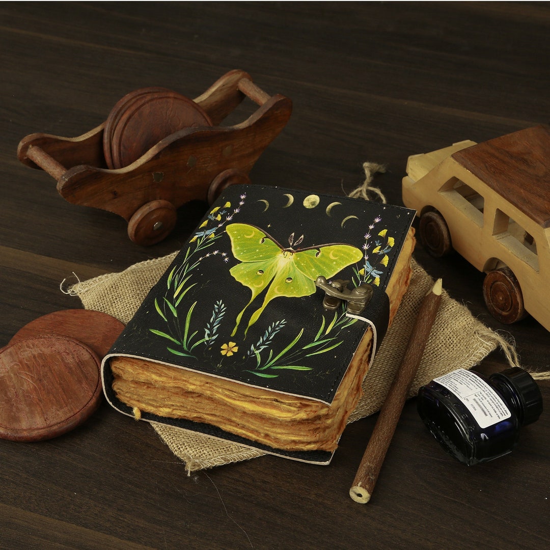 Luna Moth Handmade Leather Journal: Blank Spell Book of Shadows ...