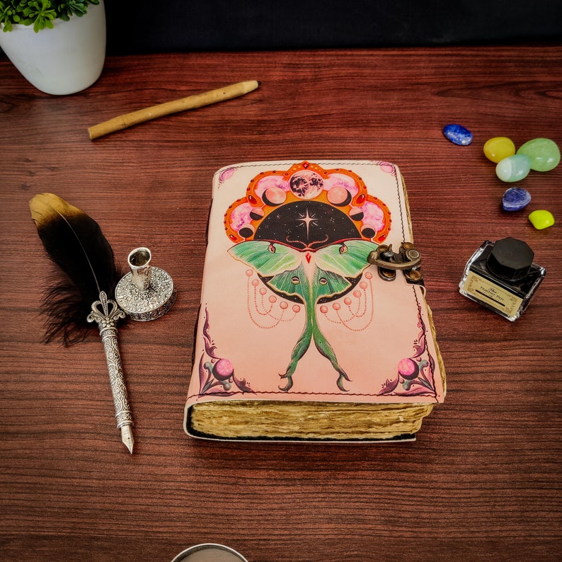 Luna Moth Leather Journal: Handmade Spell Book of Shadows - Etsy