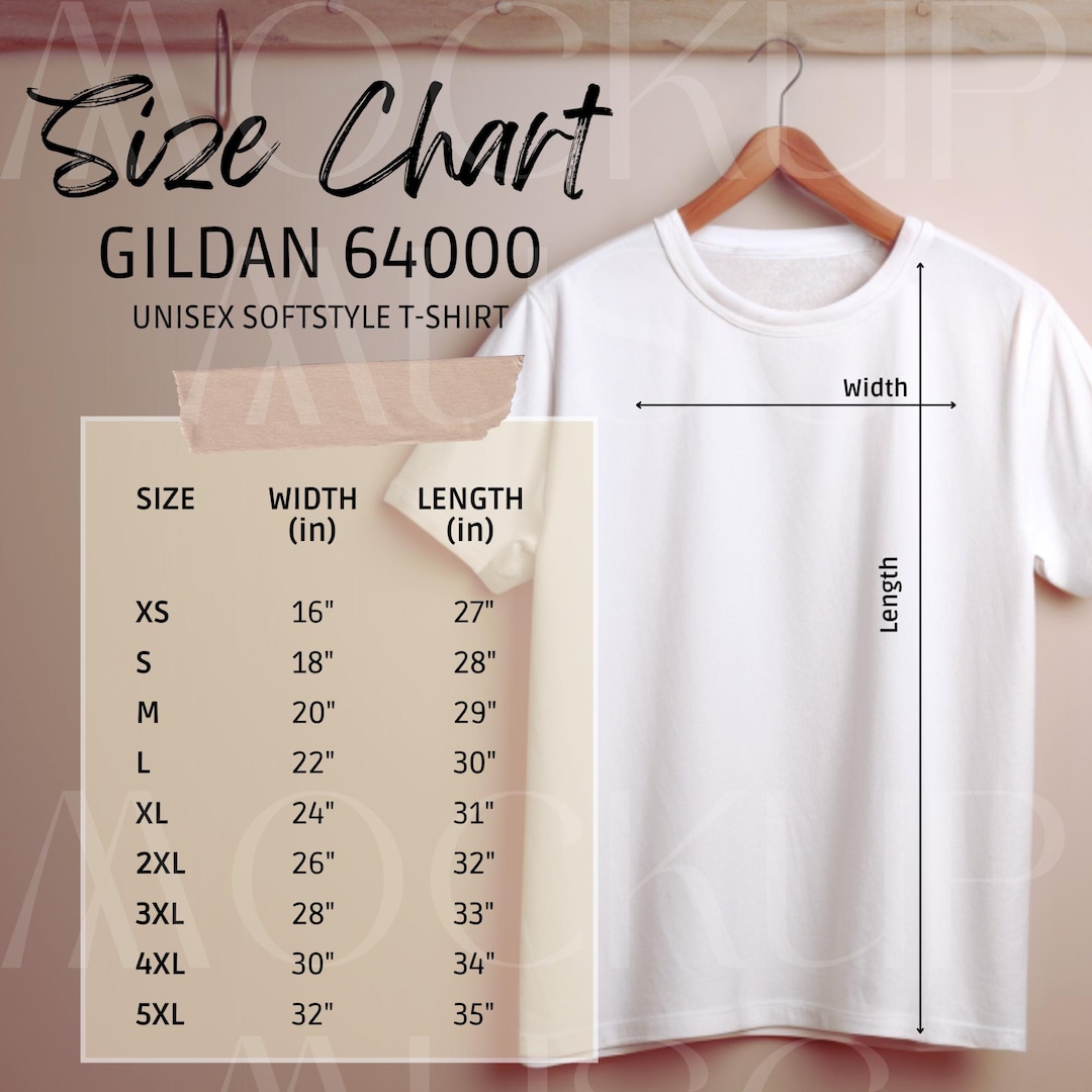 Gildan 64000 Size Chart Mockup G64000 Sizechart Unisex Tshirt Simple ...