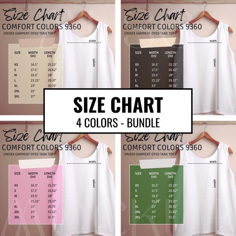 Comfort Colors 9360 Size Chart Mockup CC9360 Sizechart Tank Simple ...