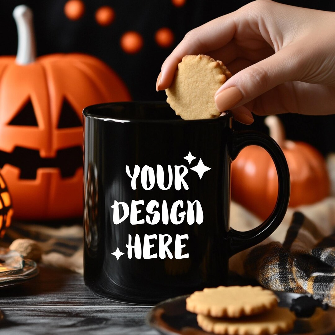 Black Mug Mockup Halloween Coffee Cup Mockup Black Ceramic Mug Spooky ...