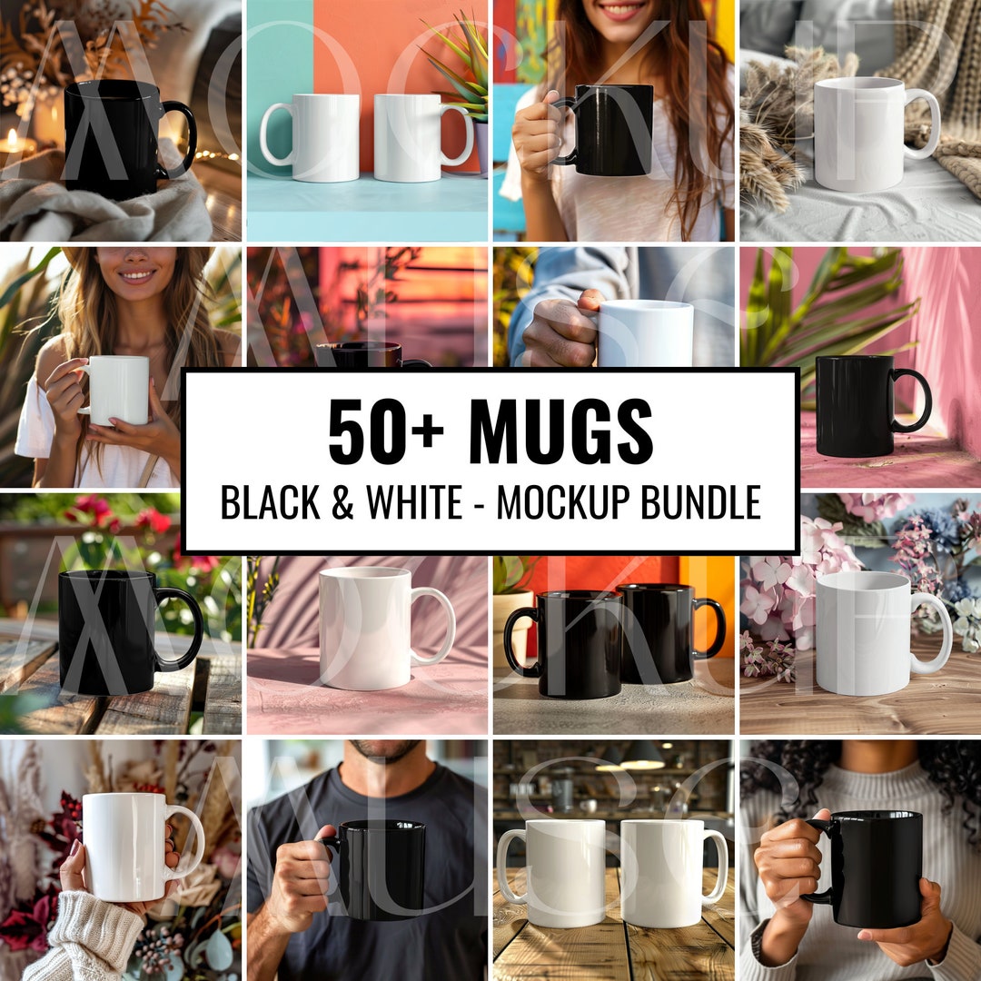 50+ Ceramic Mug Mockup Bundle Black White Mockups Boho Bundle Colorful ...