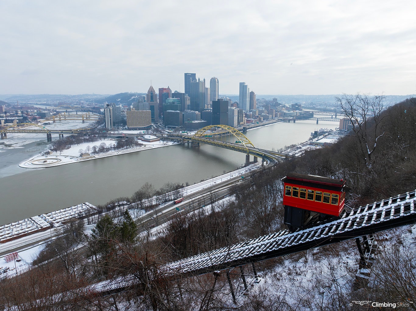 Snowy Incline - Pittsburgh Pennsylvania Funicular Skyline Cityscape ...