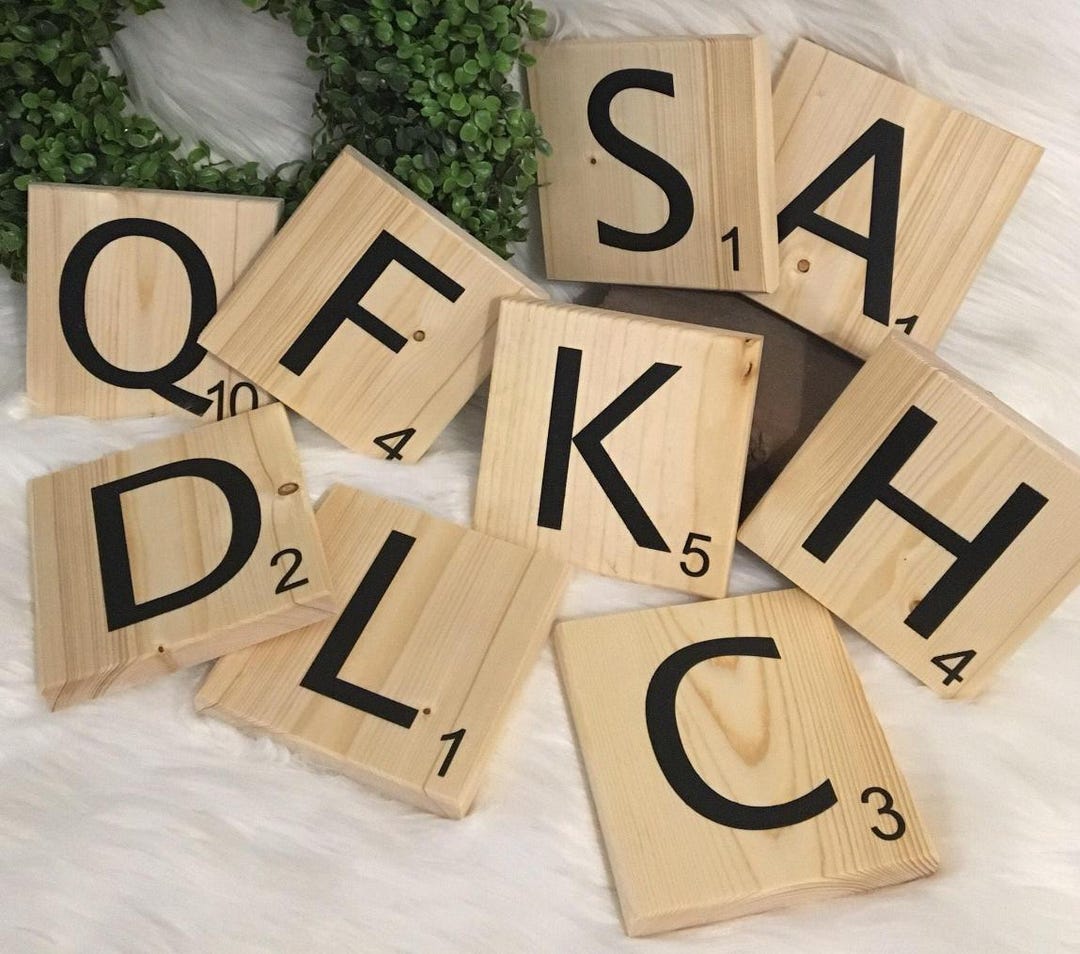Scrabble Tile Wall Art 5.5 X 5.5, Family Scrabble Letters Sign, Natural ...