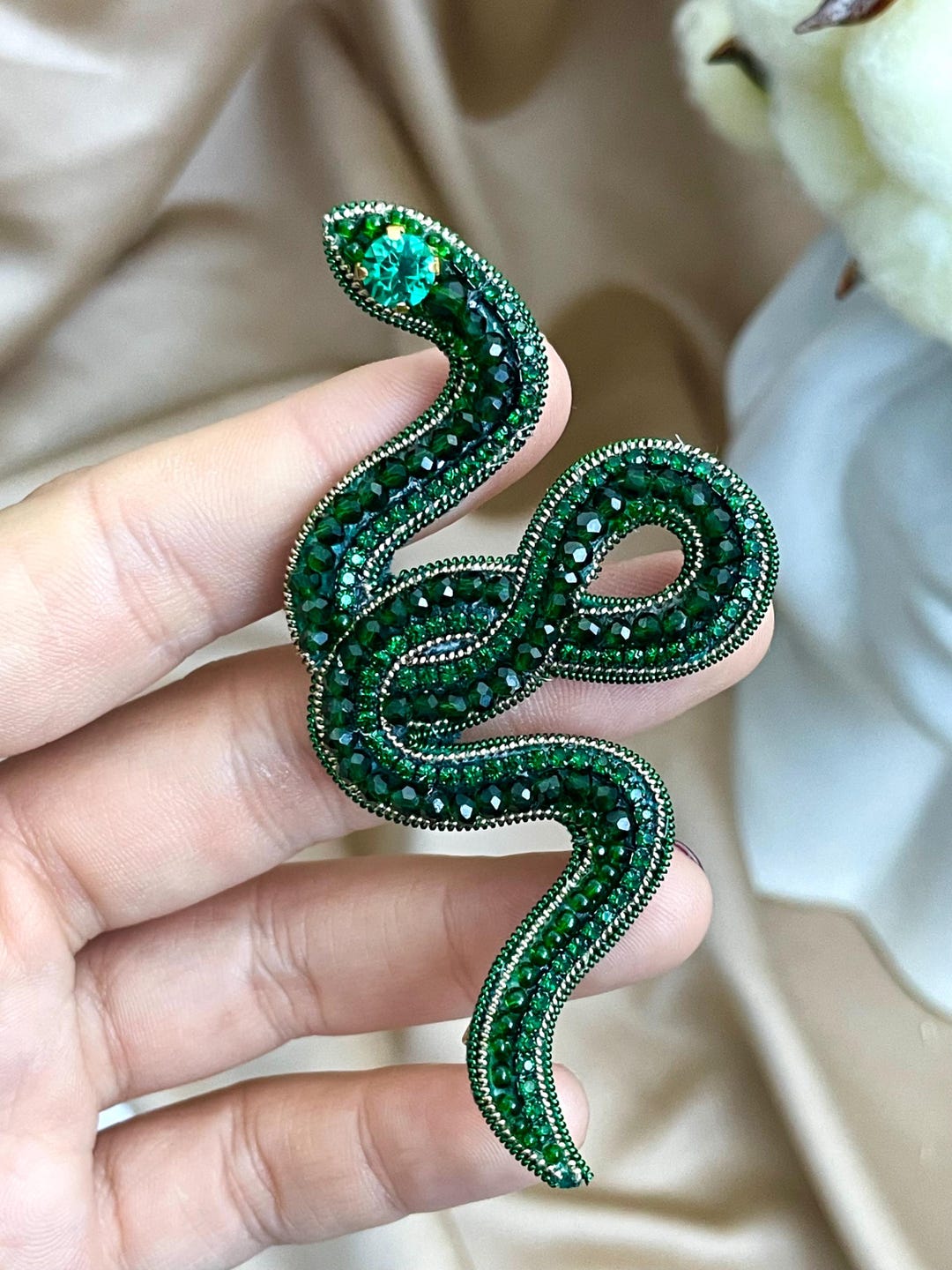Handmade Green Snake Brooch, Symbol of 2025, Best Gift, Exclusive Gift ...