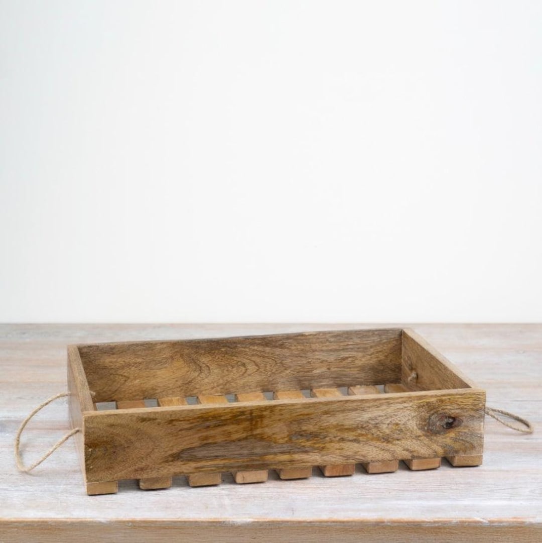 Wooden Slatted Storage Tray, 40cm - Etsy