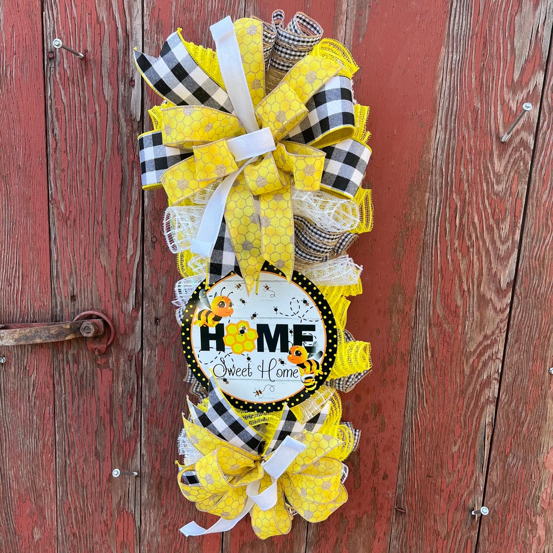 Home Sweet Home Bee Themed Paint Stick Swag Wreath, Frint Door Decor ...