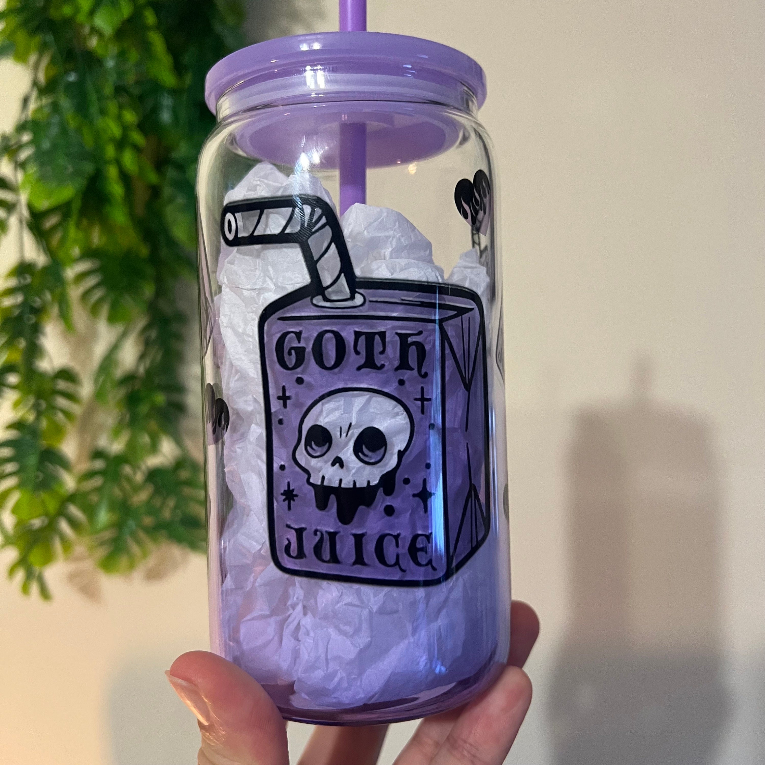 Goth Juice Glass Cup 16oz With Plastic Lid and Straw Spooky Cup Goth ...