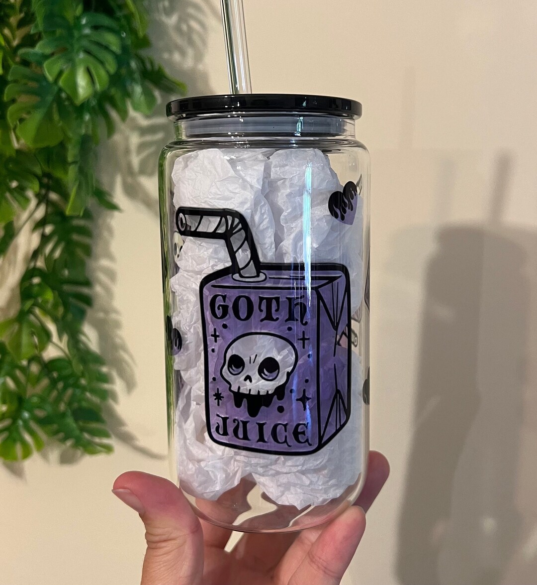 Goth Juice Glass Cup 16oz With Plastic Lid and Straw Spooky Cup Goth ...