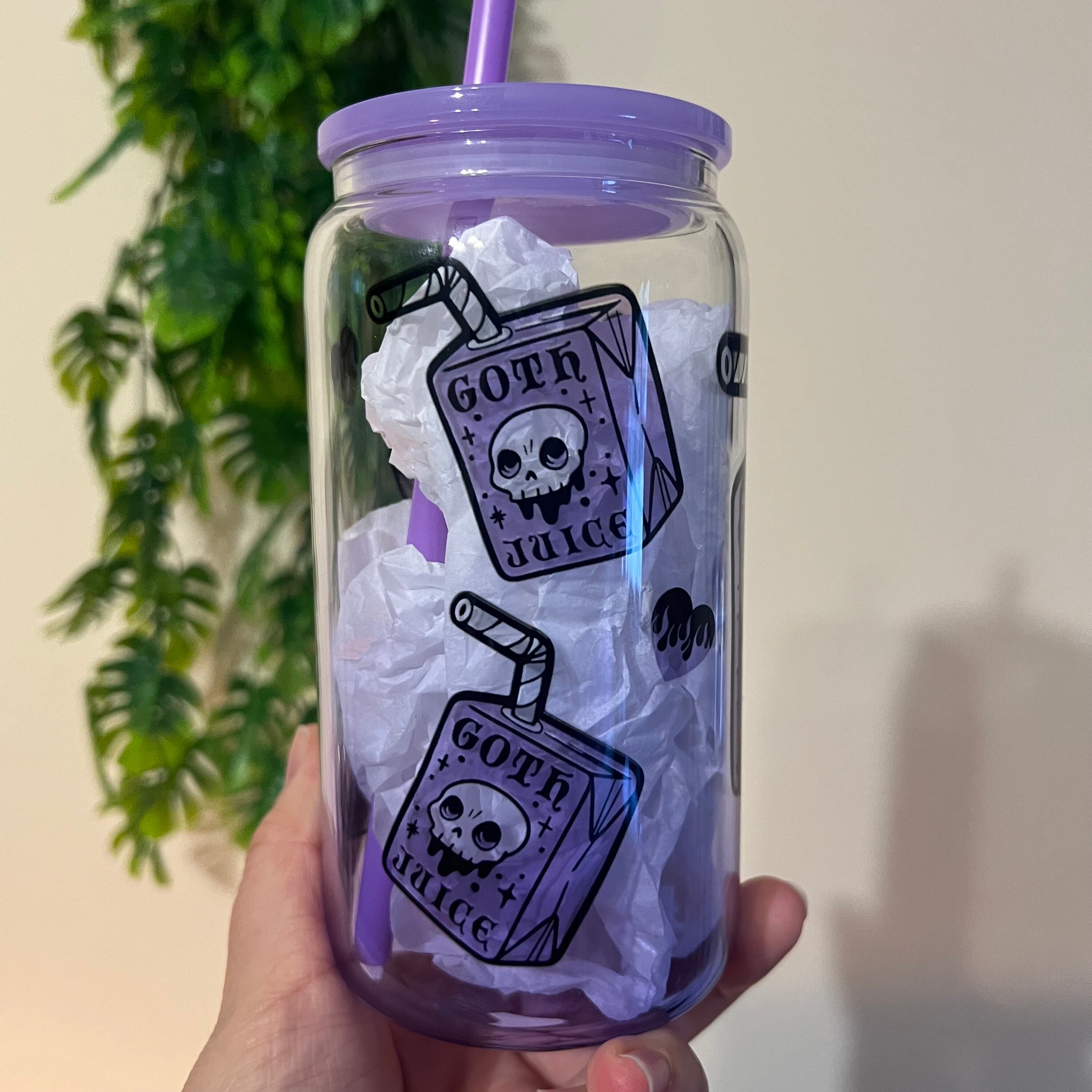 Goth Juice Glass Cup 16oz With Plastic Lid and Straw Spooky Cup Goth ...