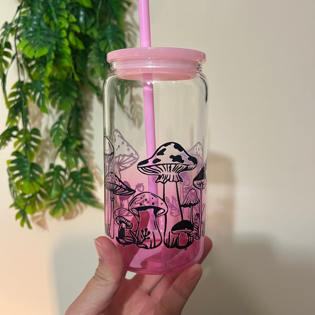 Shrooms Glass Cup 16oz Ombre Jelly Glass With Matching Lid and Straw ...