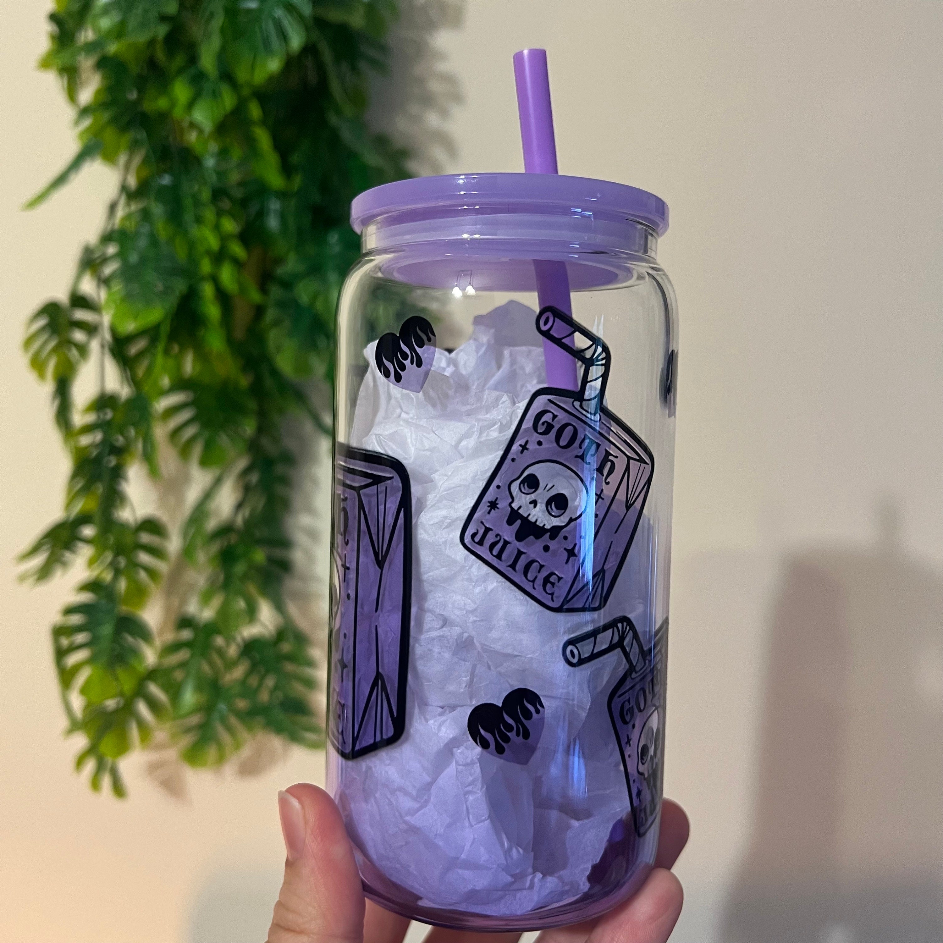 Goth Juice Glass Cup 16oz With Plastic Lid and Straw Spooky Cup Goth ...