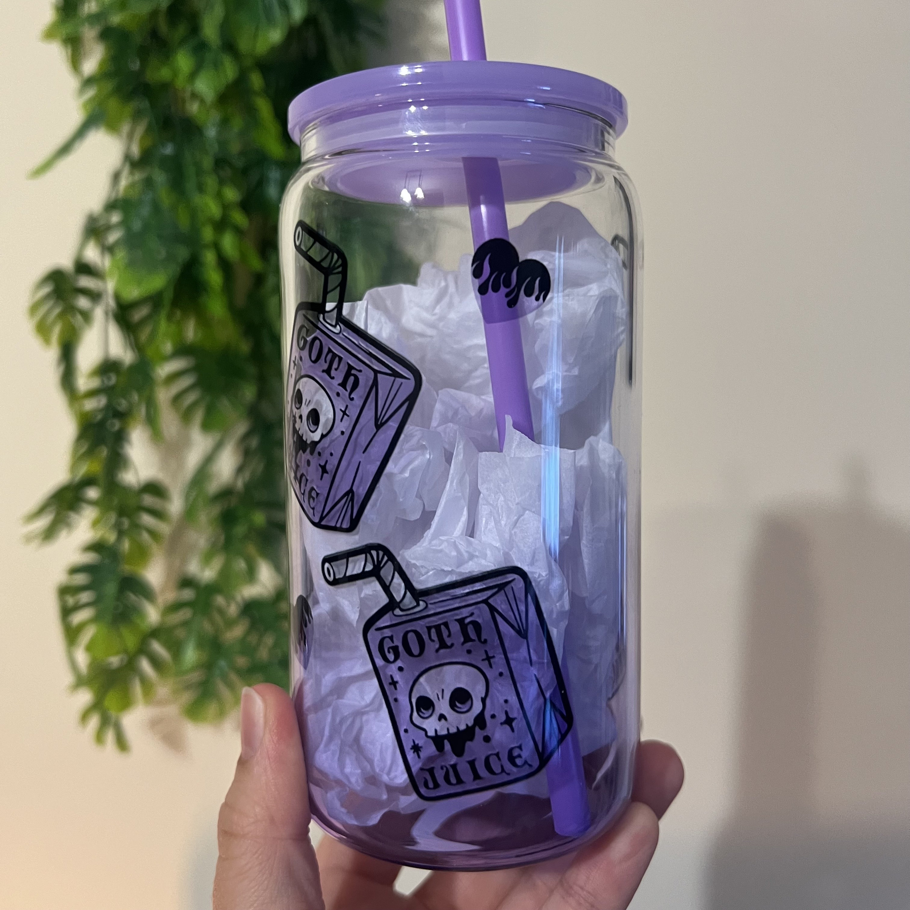 Goth Juice Glass Cup 16oz With Plastic Lid and Straw Spooky Cup Goth ...