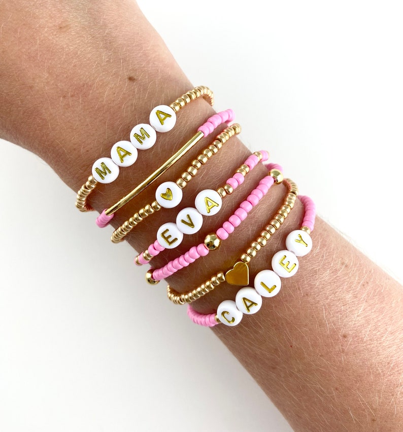 Personalized Word Bracelet, Kids Name Bracelet, Stacking Tiny Bracelets, Custom Name Beaded ...