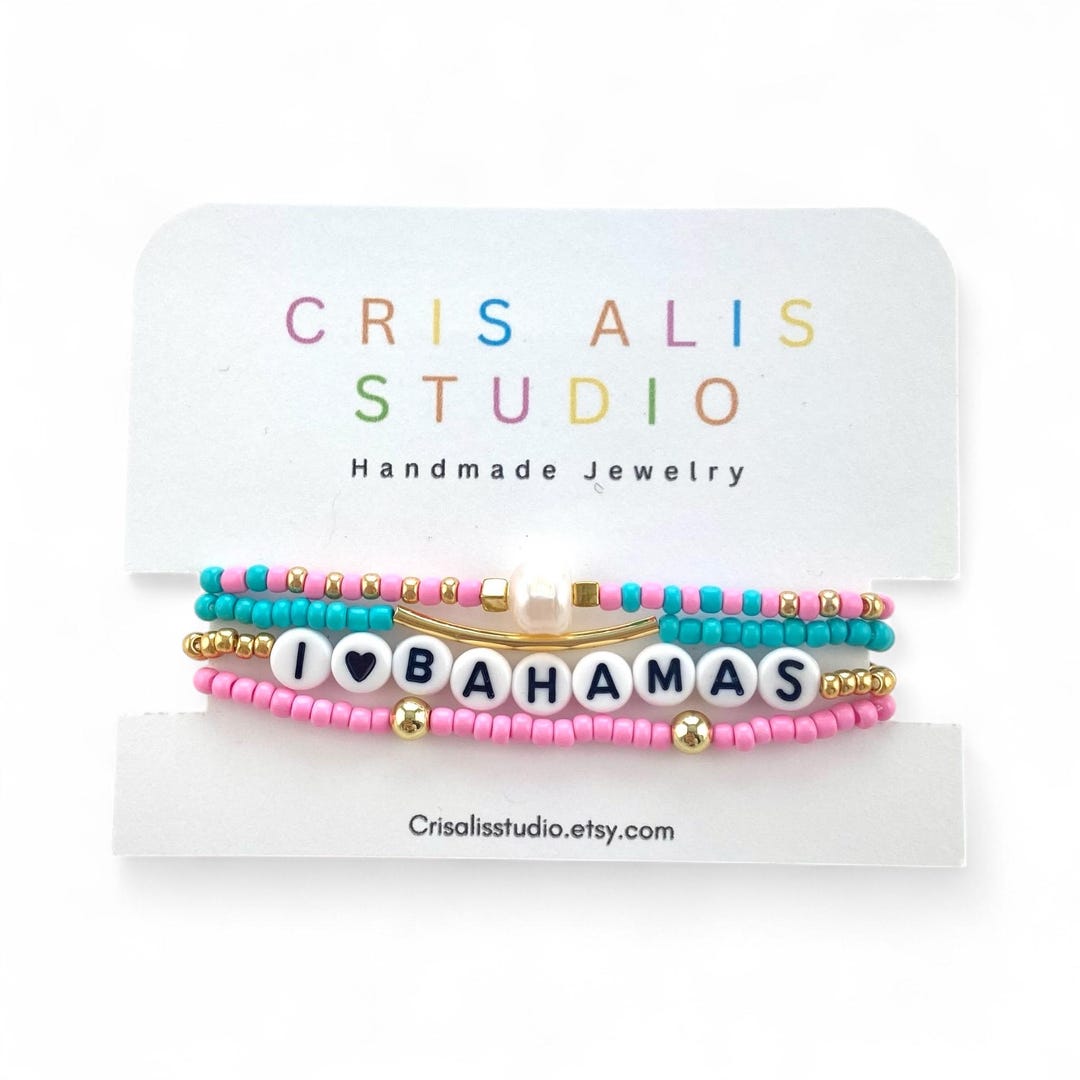 BAHAMA MAMA Seed Bead Stretch Bracelets Personalized Word Custom Name ...