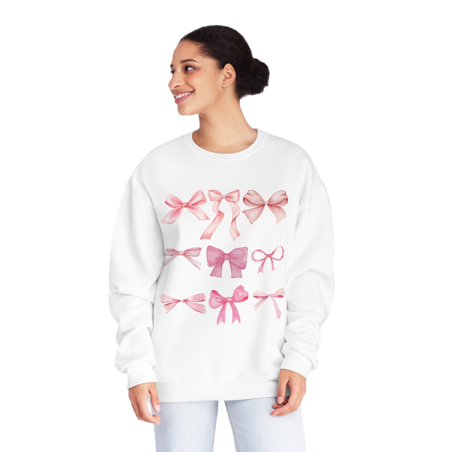 Trendy Cute Pink Coquette Bows Crewneck Aesthetic Ribbons, Women's ...