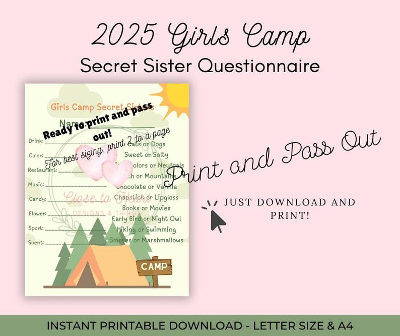 LDS Girls Camp Secret Sister Questionnaire - Etsy